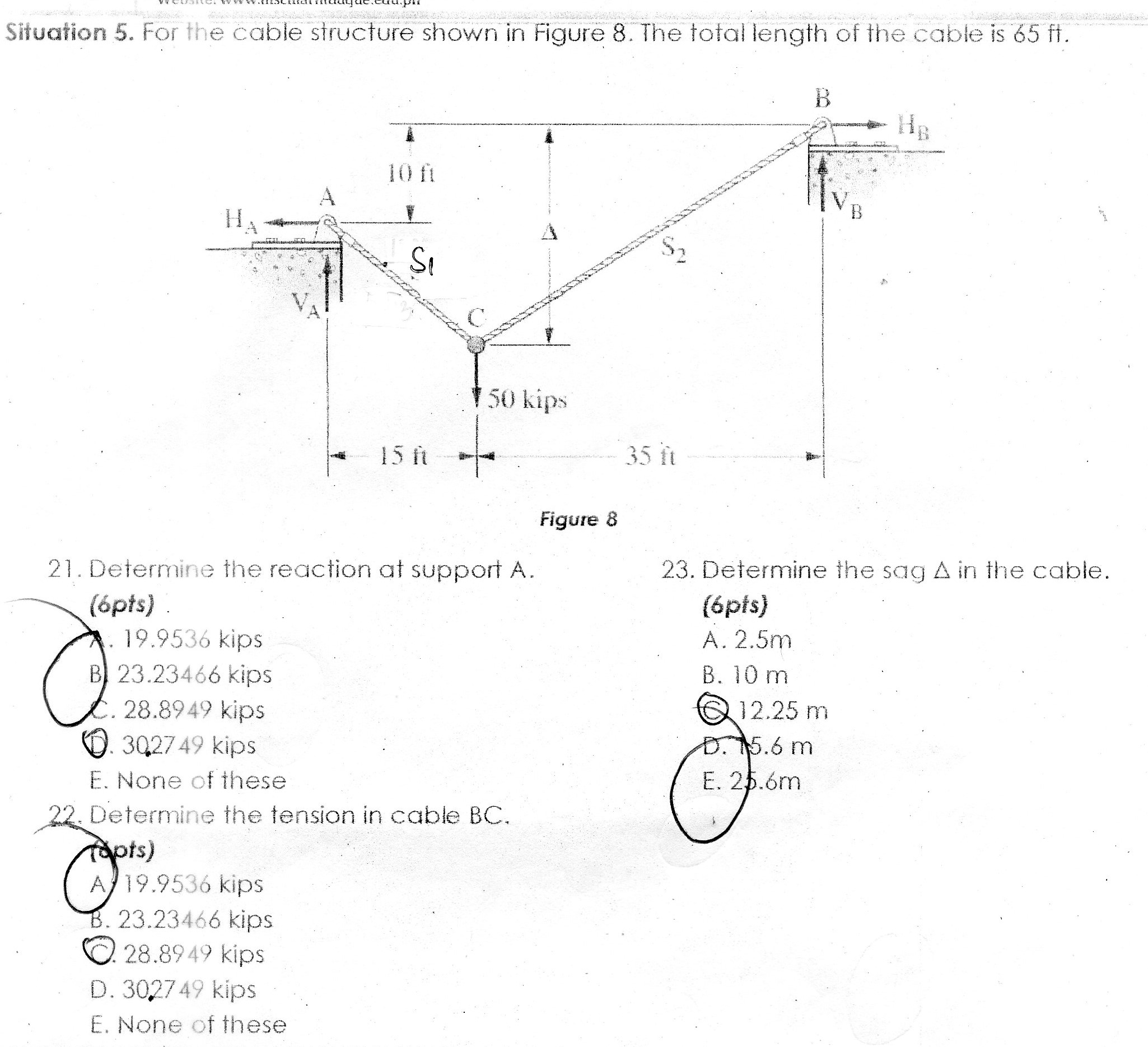 Solved situation 5. For the cable structure shown in Figure | Chegg.com