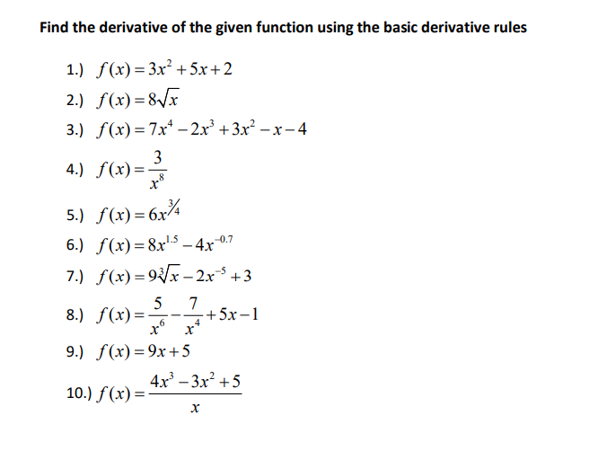 Solved Find the derivative of the given function using the | Chegg.com