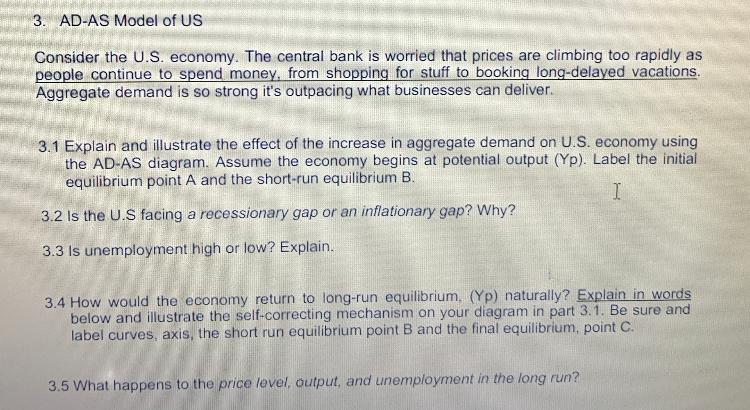 Solved 3. AD-AS Model of US Consider the U.S. economy. The | Chegg.com