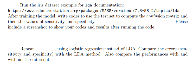 Solved Run the iris dataset example for lda documentation: | Chegg.com