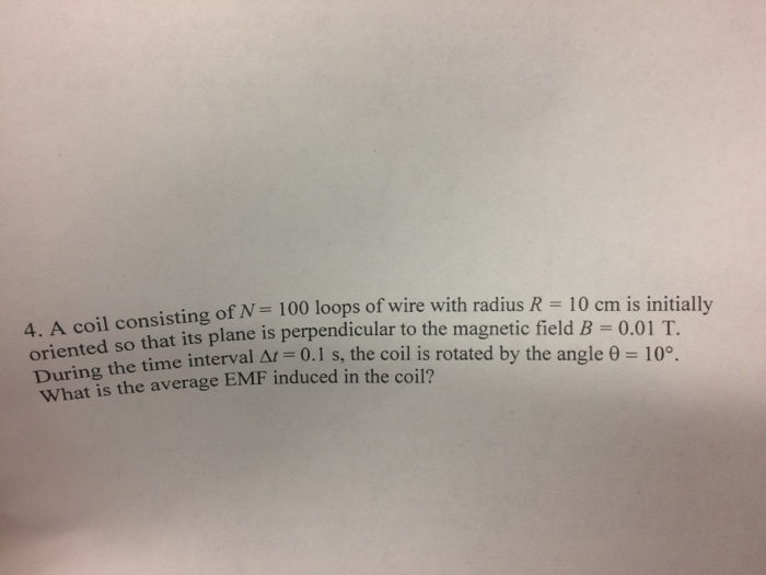 Solved A coil consisting of N = 100 loops of wire with | Chegg.com