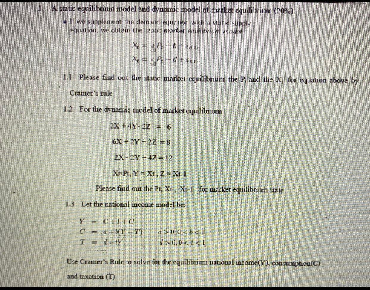 Solved A static equilibrium model and dynamic model of | Chegg.com