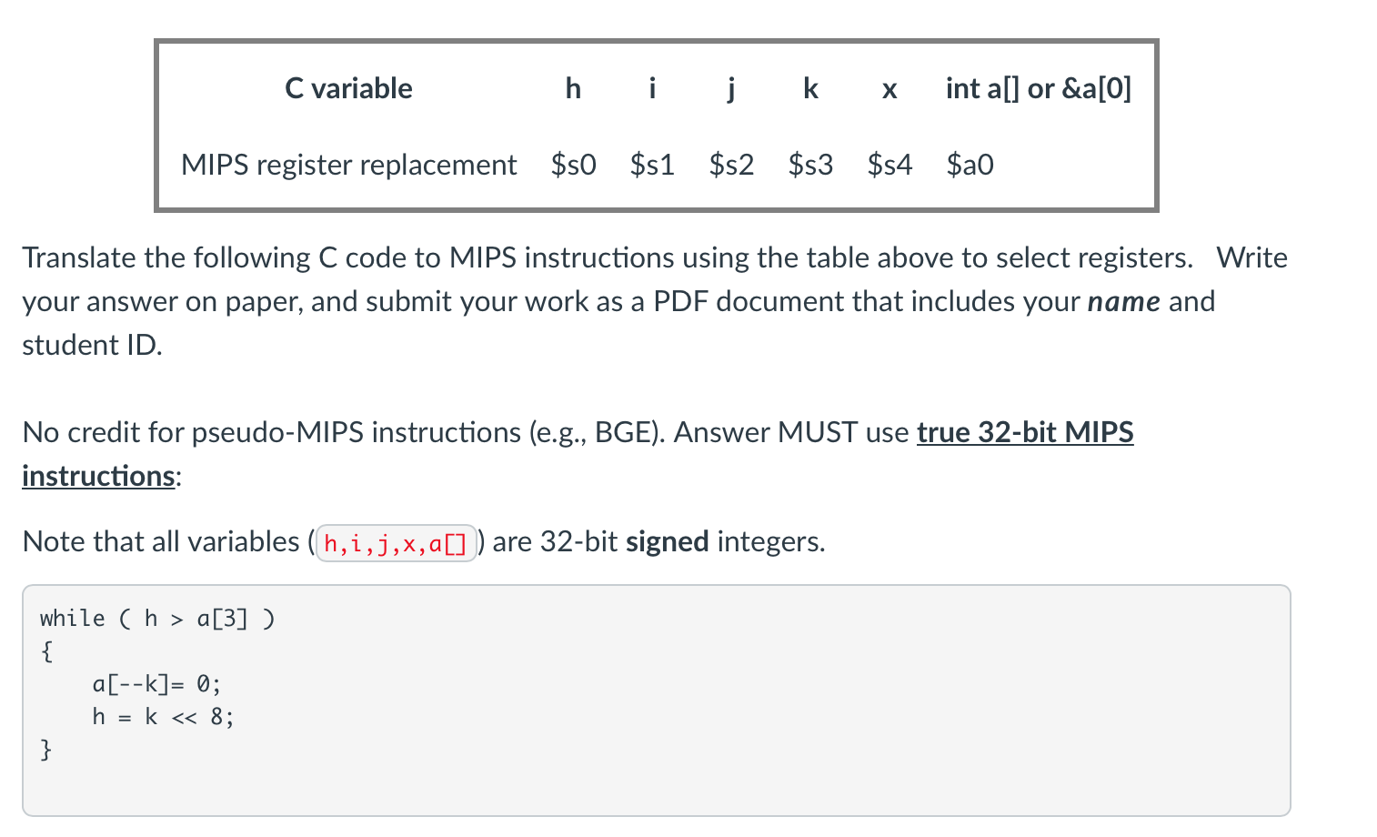 Translate this while loop to MIPS Not allowed to use | Chegg.com