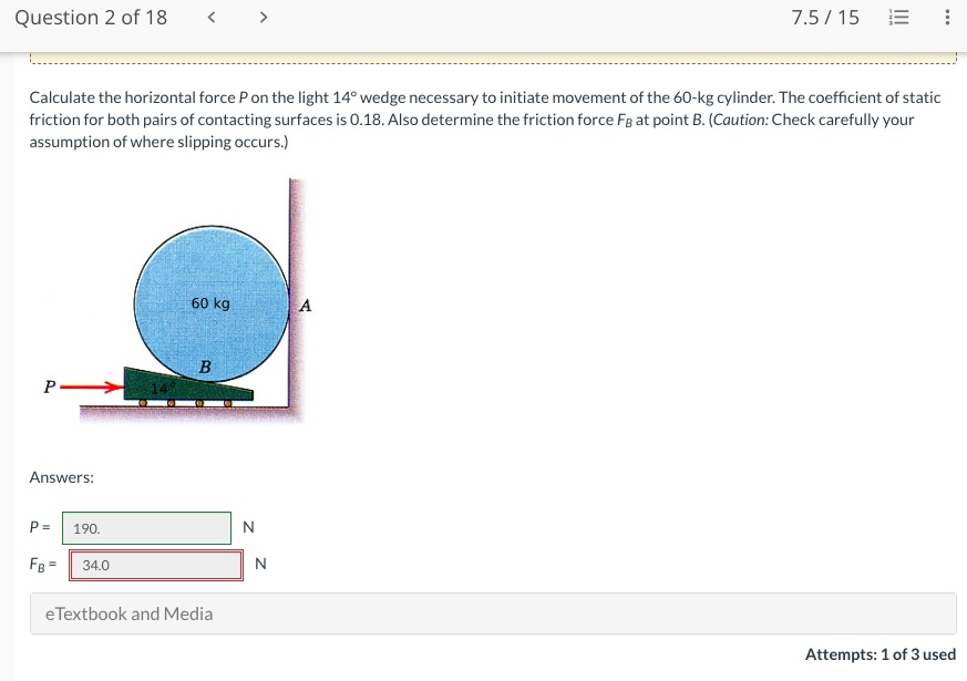 Solved pls solve for the friction force Fb, I have correctly | Chegg.com