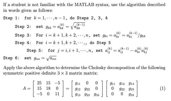 Solved 8. (15 marks] The Cholesky decomposition for a | Chegg.com