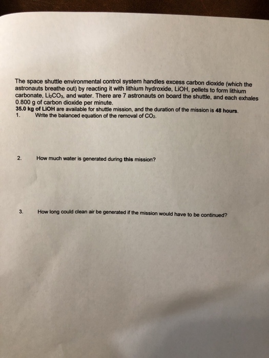 Solved The space shuttle environmental control system | Chegg.com
