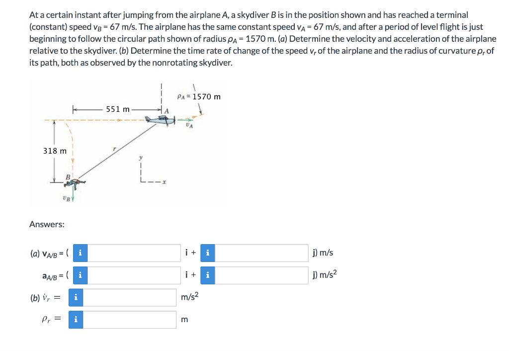 Solved At a certain instant after jumping from the airplane | Chegg.com