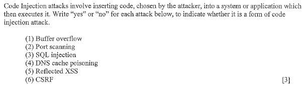 Solved Code Injection attacks involve inserting code, chosen | Chegg.com