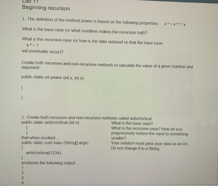 Solved Lab 11 Beginning recursion 1. The definition of the | Chegg.com