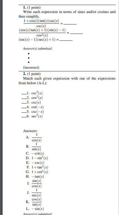 Solved 1. (1 point) Write each expression in terms of sines | Chegg.com Solved 1. (1 point) Write each expression in terms of sines | Chegg.com