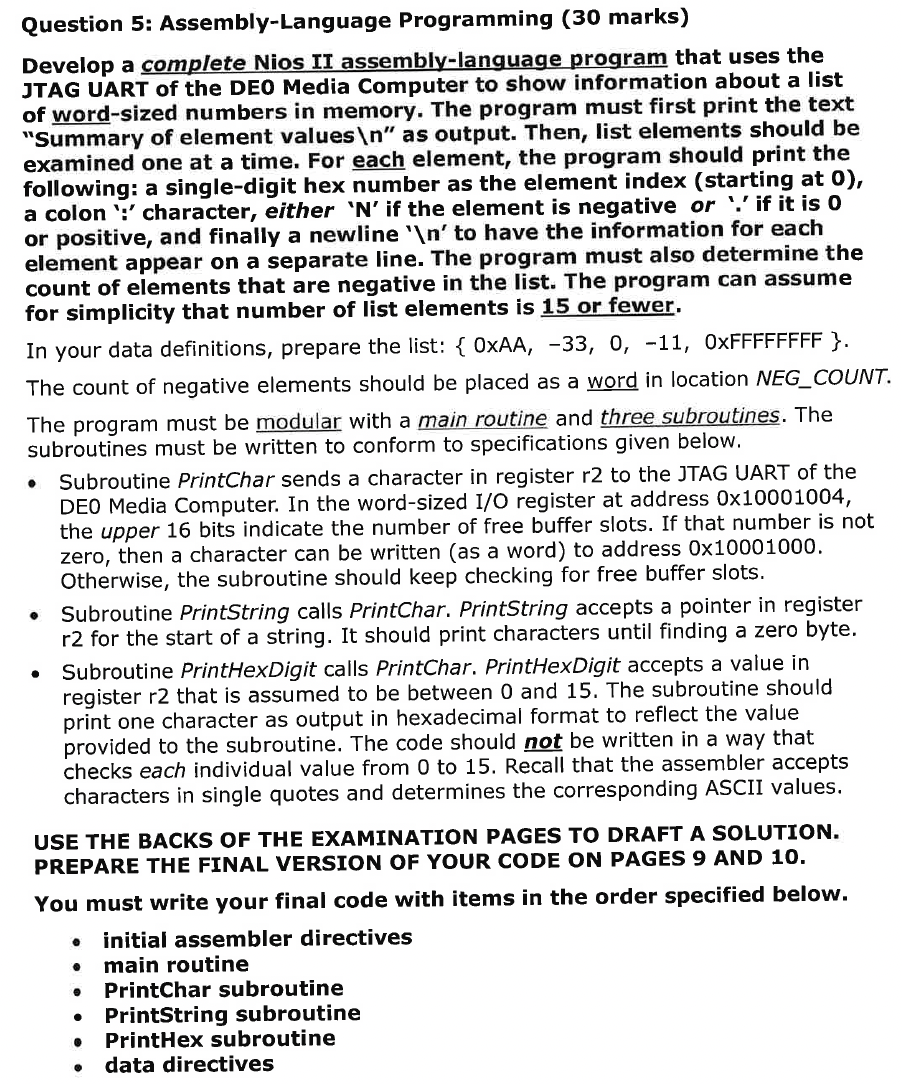 Solved Question 5: Assembly-Language Programming (30 marks) | Chegg.com