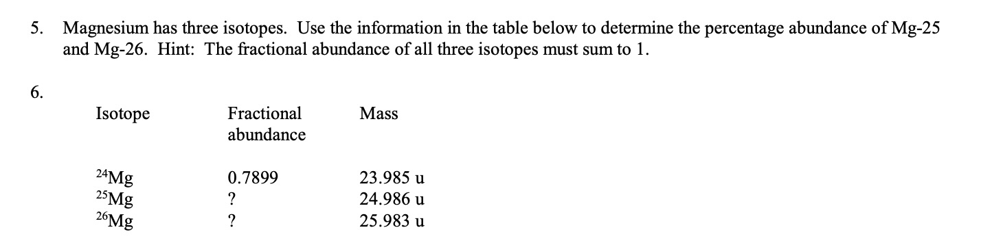 Solved 5. Magnesium has three isotopes. Use the information | Chegg.com