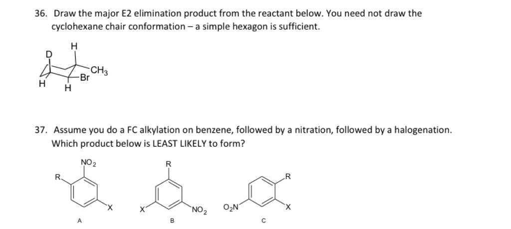 Solved 36. Draw the major E2 elimination product from the | Chegg.com