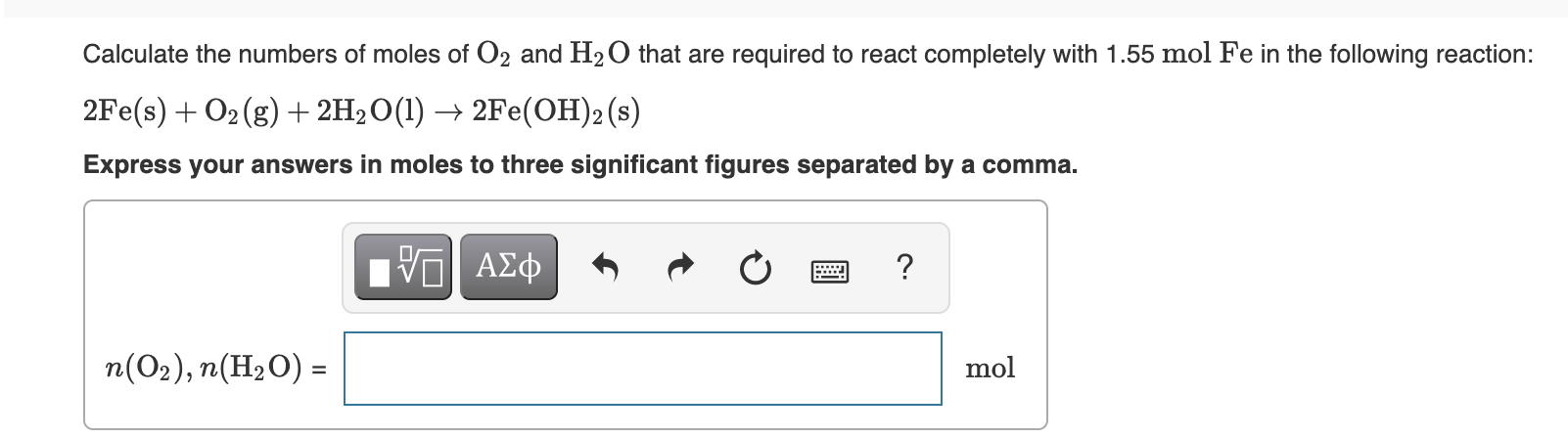Solved Calculate the numbers of moles of O2 and H2O that are | Chegg.com