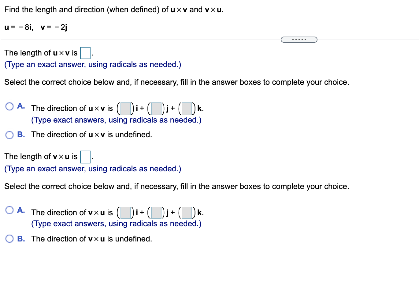 Solved Find the length and direction (when defined) of uxv | Chegg.com