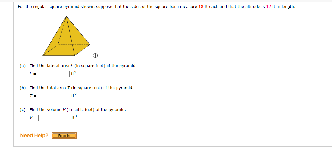 Solved For the regular square pyramid shown, suppose that | Chegg.com