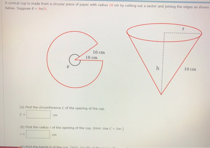 Solved A conical cup is made fro below. Suppose 9t/5. m a | Chegg.com