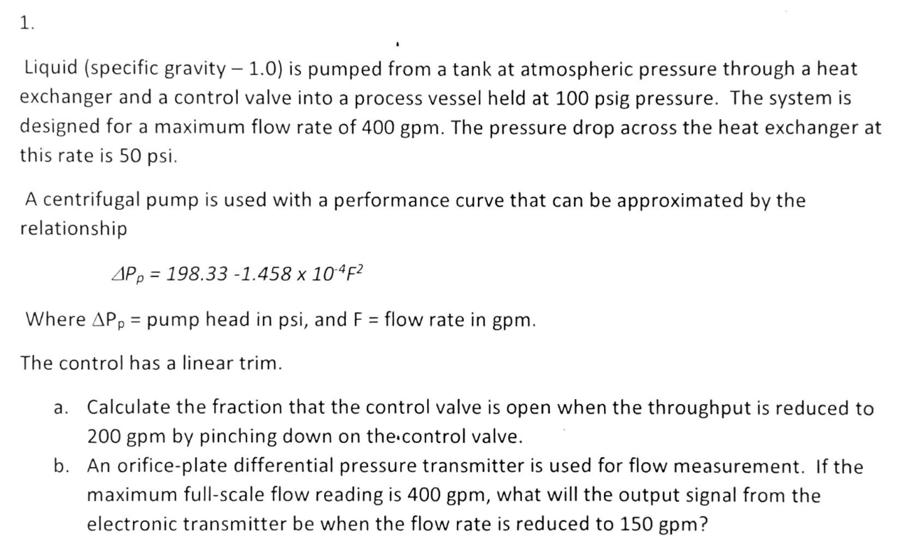 Solved Liquid (specific ﻿gravity - 1.0) is ﻿pumped from a | Chegg.com