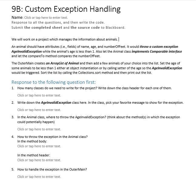 Solved 9B: Custom Exception Handling Name: Click or tap here | Chegg.com