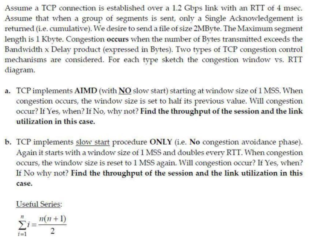 Assume a TCP connection is established over a 1.2 | Chegg.com