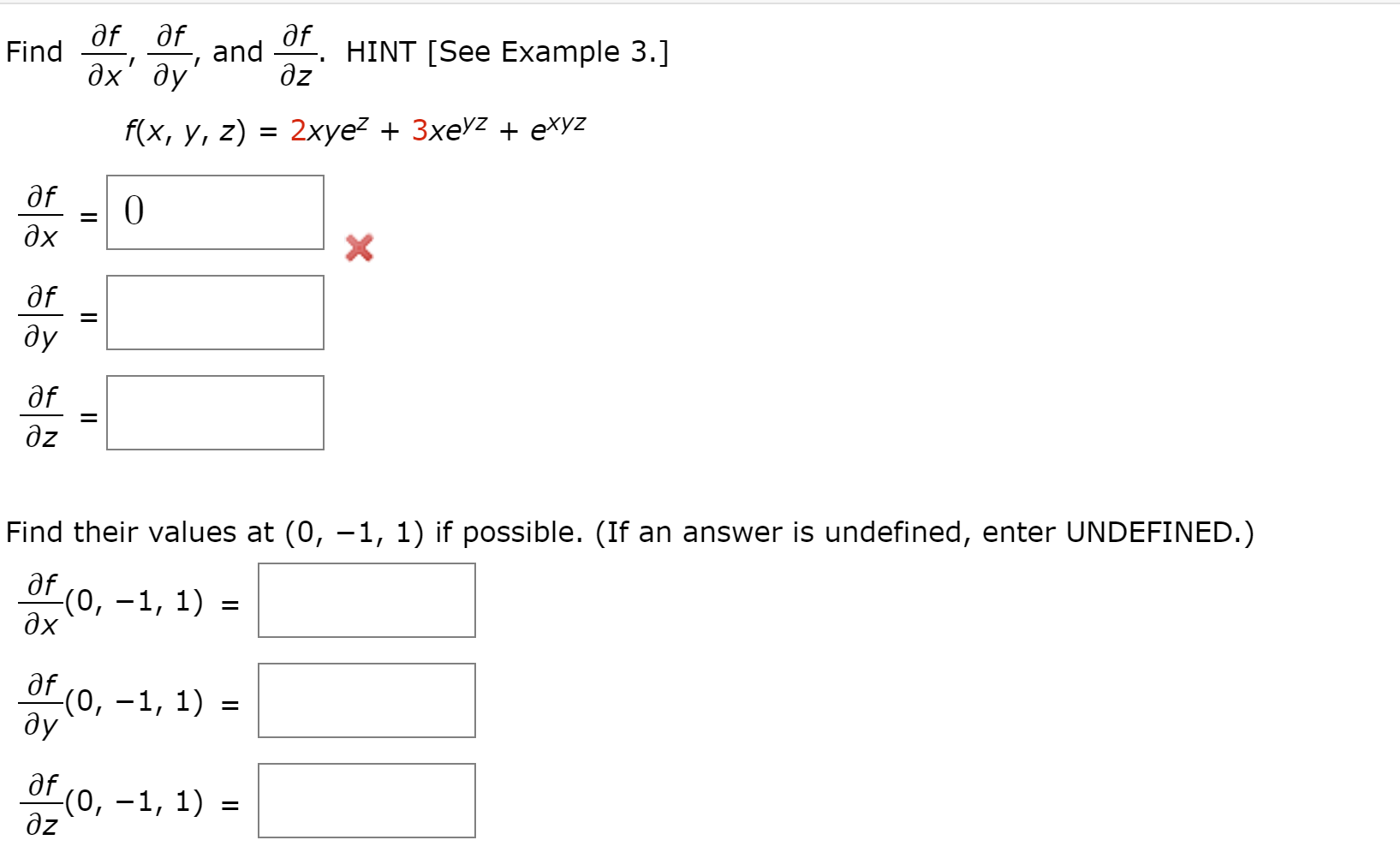 Solved Find af af дх” ду af and дz HINT [See Example 3.] | Chegg.com