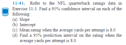 11-41. Refer to the NFL quarterback ratings data in | Chegg.com