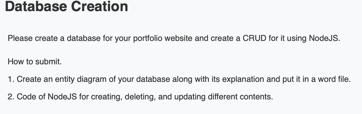 Solved Database Creation Please create a database for your | Chegg.com