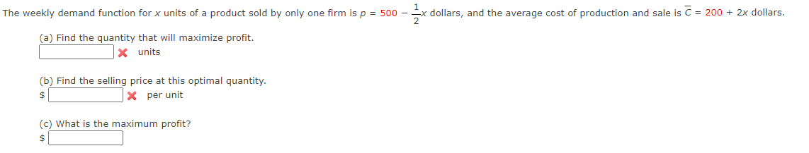Solved The weekly demand function for x units of a product | Chegg.com