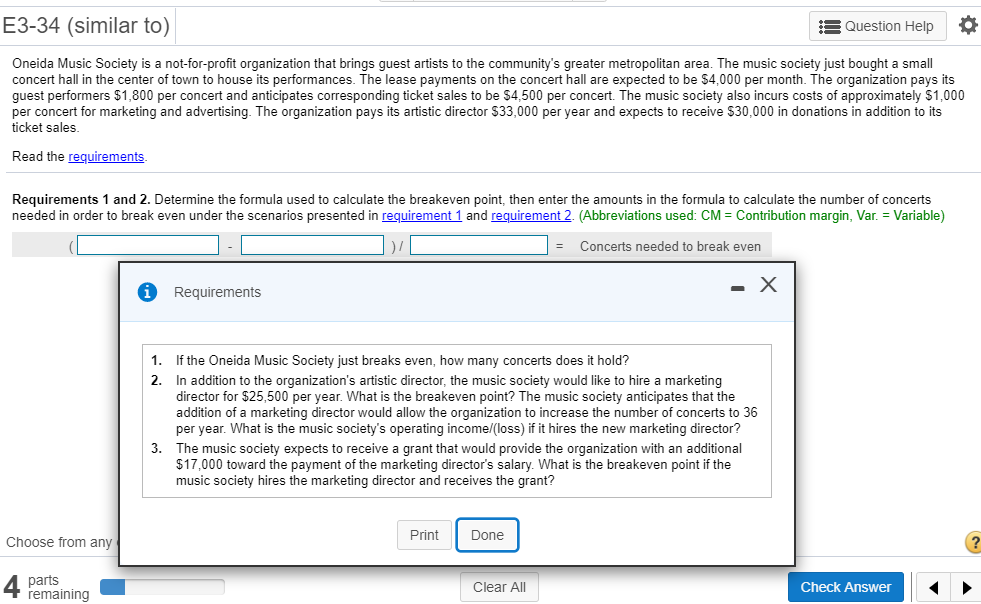 Solved E3-34 (similar to) Question Help Oneida Music Society | Chegg.com