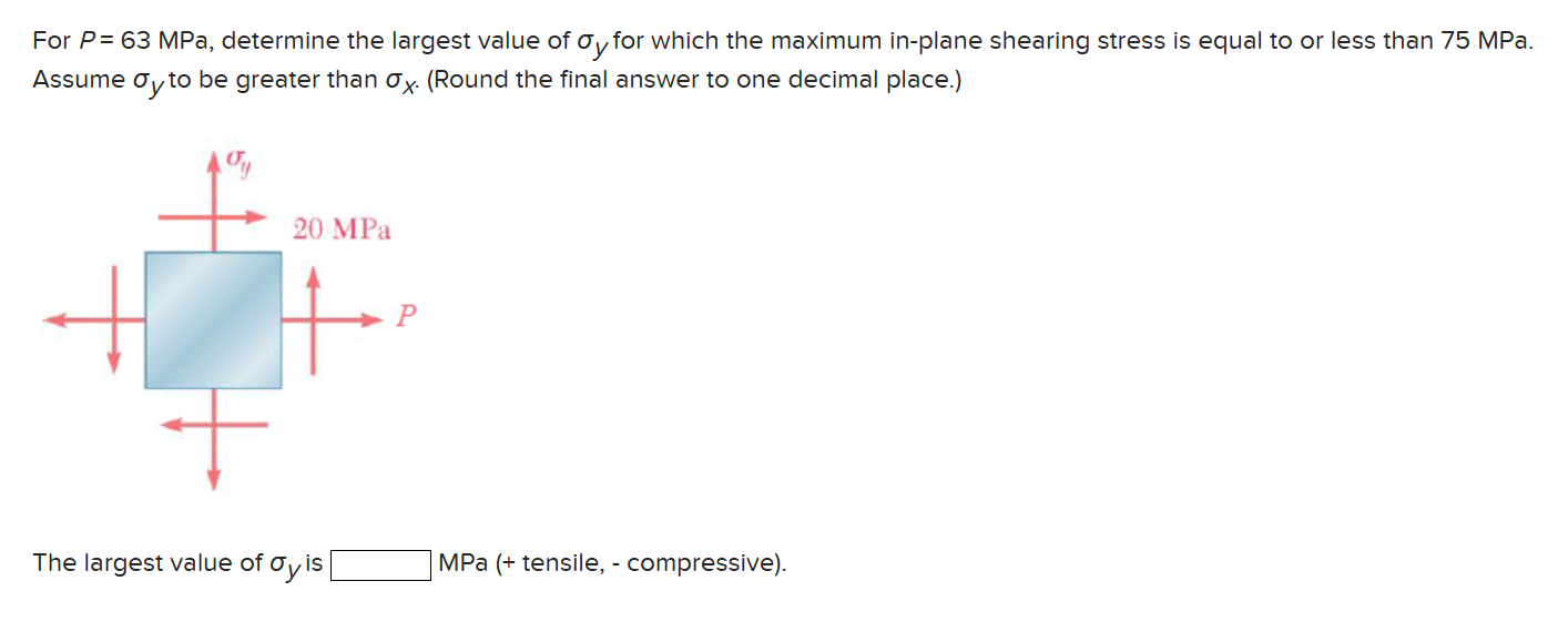 Solved For P=63MPa, determine the largest value of σy ﻿for | Chegg.com