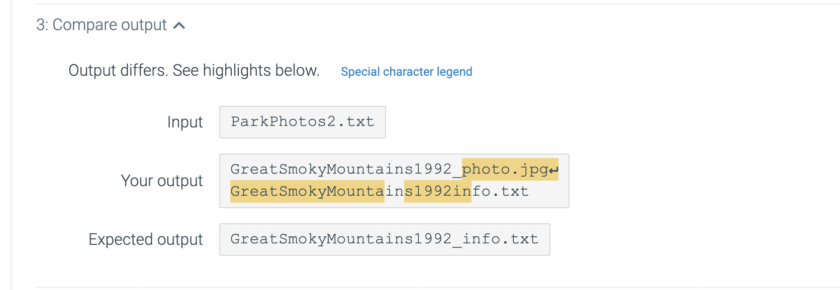 Solved 3: Compare output ^ Output differs. See highlights | Chegg.com