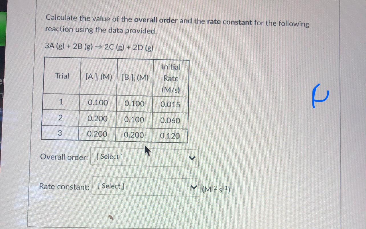 Solved Calculate the value of the overall order and the rate | Chegg.com