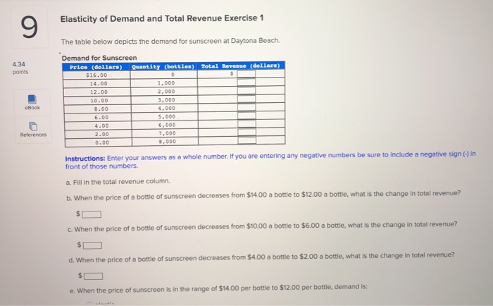 Solved 9 Elasticity of Demand and Total Revenue Exercise 1 | Chegg.com