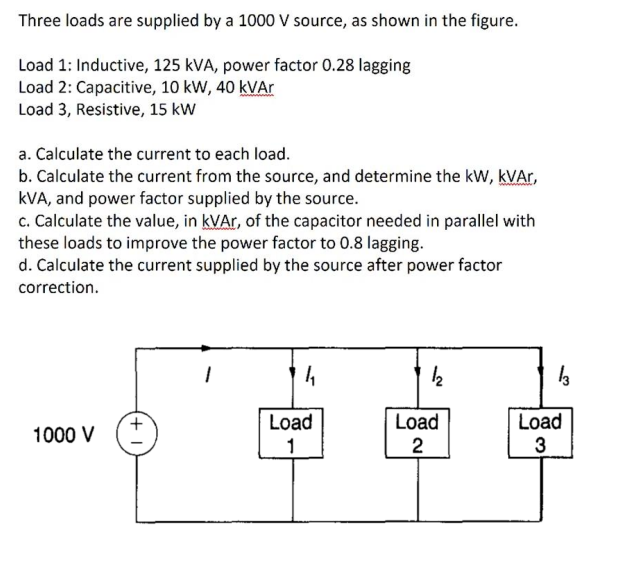 Solved Three loads are supplied by a 1000 V source, as shown | Chegg.com