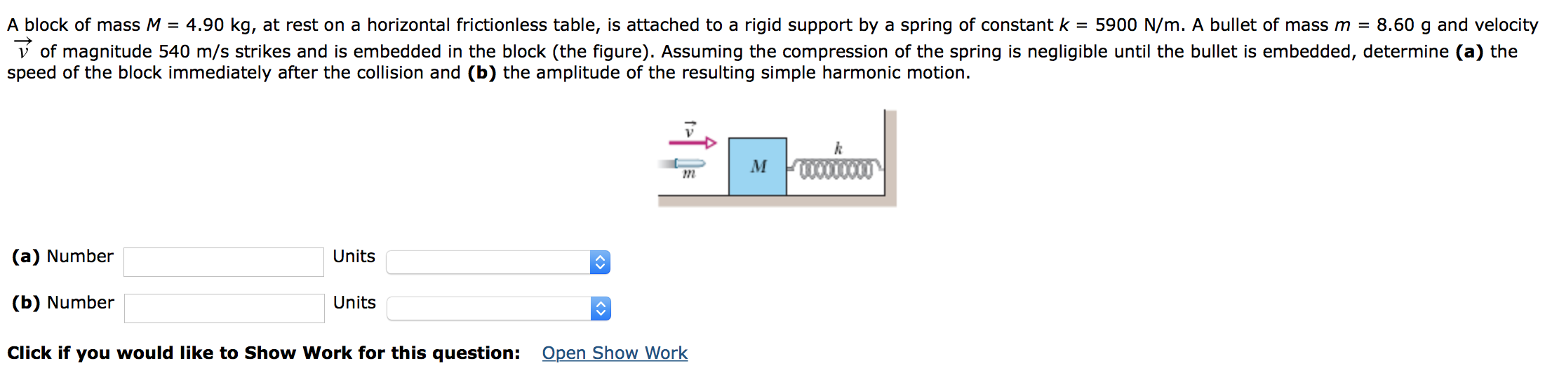 Solved A block of mass M = 4.90 kg, at rest on a horizontal | Chegg.com