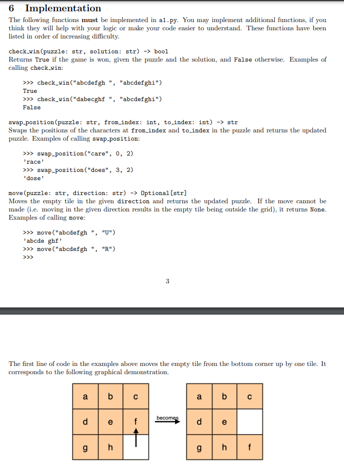 Implement a sliding puzzle game using python. Please | Chegg.com