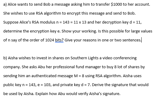 Solved a) Alice wants to send Bob a message asking him to | Chegg.com Solved a) Alice wants to send Bob a message asking him to | Chegg.com