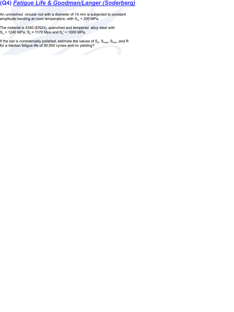Solved (Q4) Fatigue Life & Goodman/Langer (Soderberg) An | Chegg.com