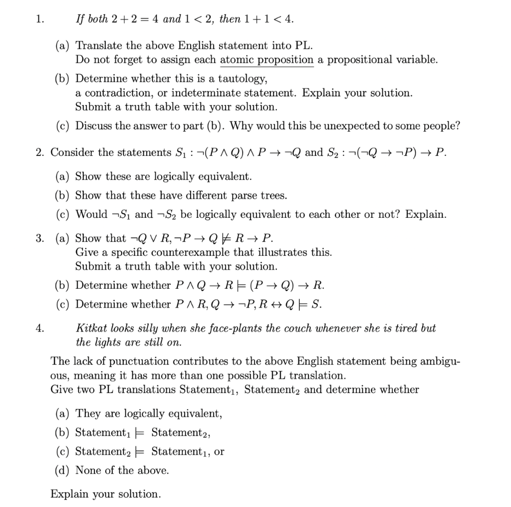 Solved 1. If both 2+2=4 and 1
