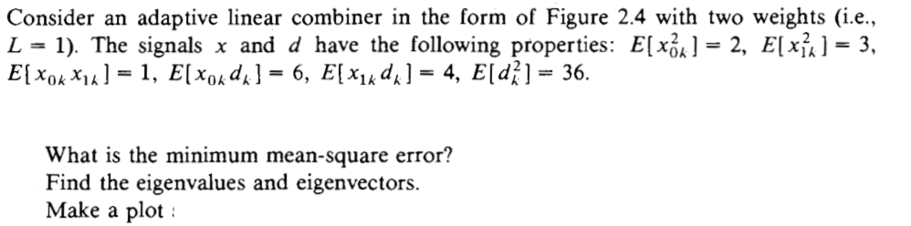 Consider An Adaptive Linear Combiner In The Form Of