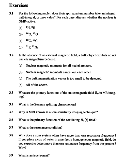 Solved Exercises3.1 ﻿For the following nuclei, does their | Chegg.com