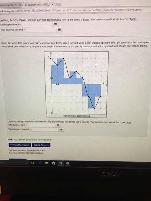 Solved Using The Left Endpoint Riemann Sum Find