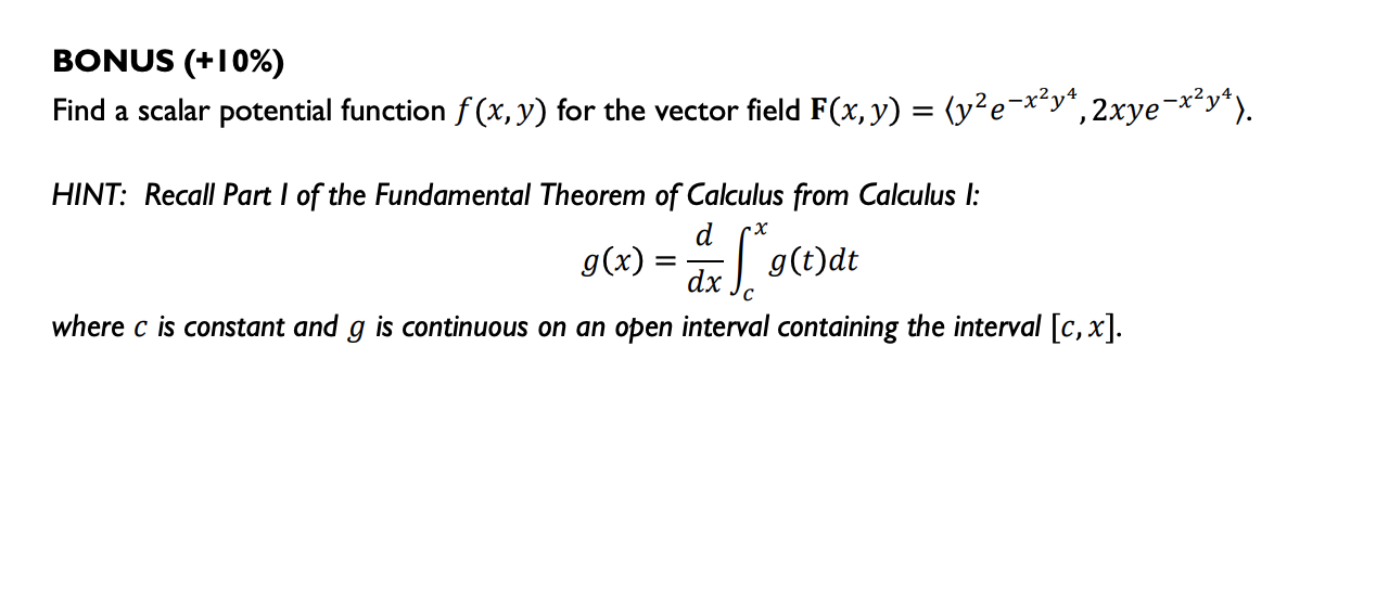 Solved BONUS (+ I 0\%) Find a scalar potential function | Chegg.com