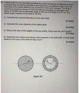 Solved 3. A stool shaft is to be manufactured either as a | Chegg.com