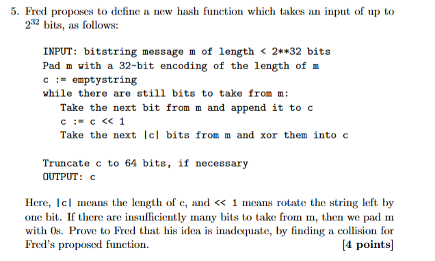 Solved Fred proposes to define a new hash function which | Chegg.com