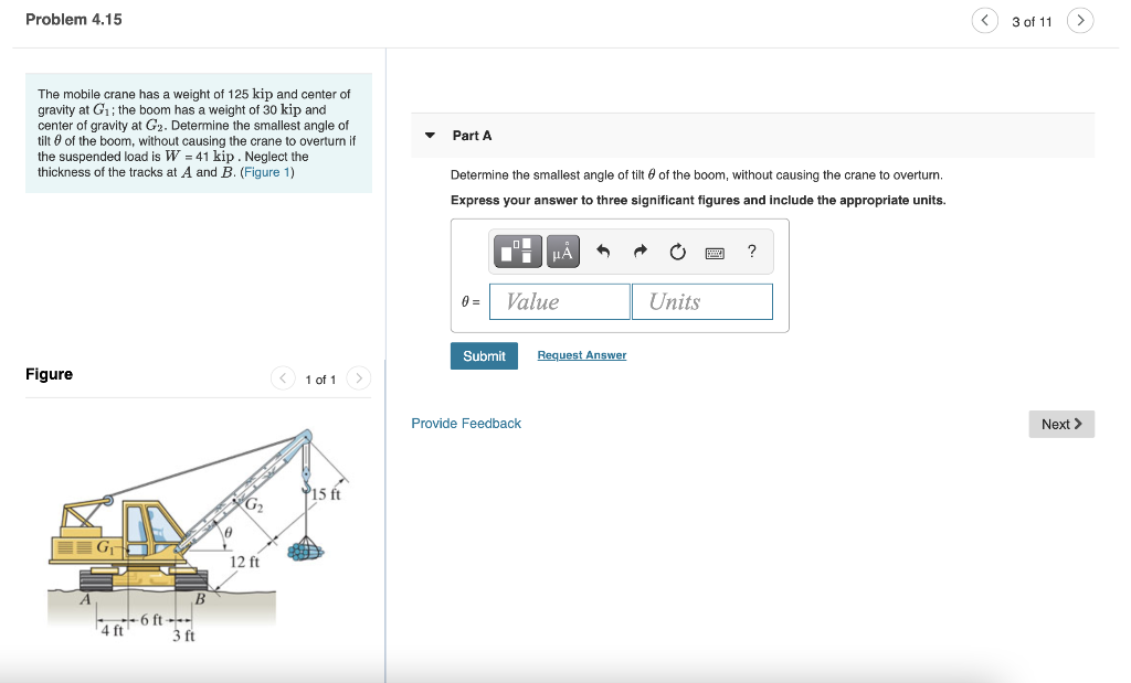 Solved Problem 4.15 3 of 11 The mobile crane has a weight of | Chegg.com