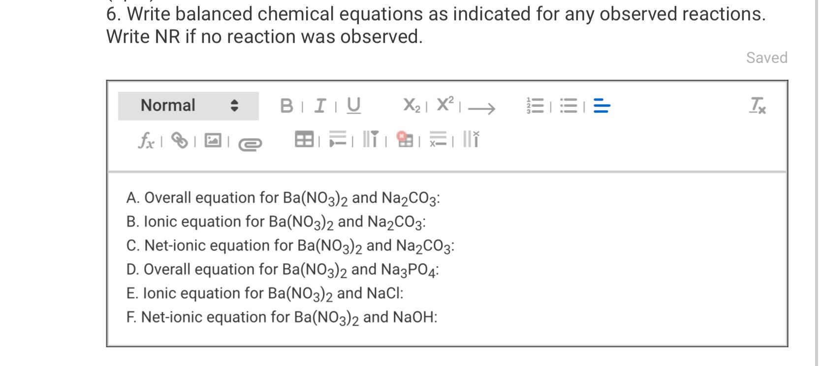 Solved 6. Write balanced chemical equations as indicated for | Chegg.com