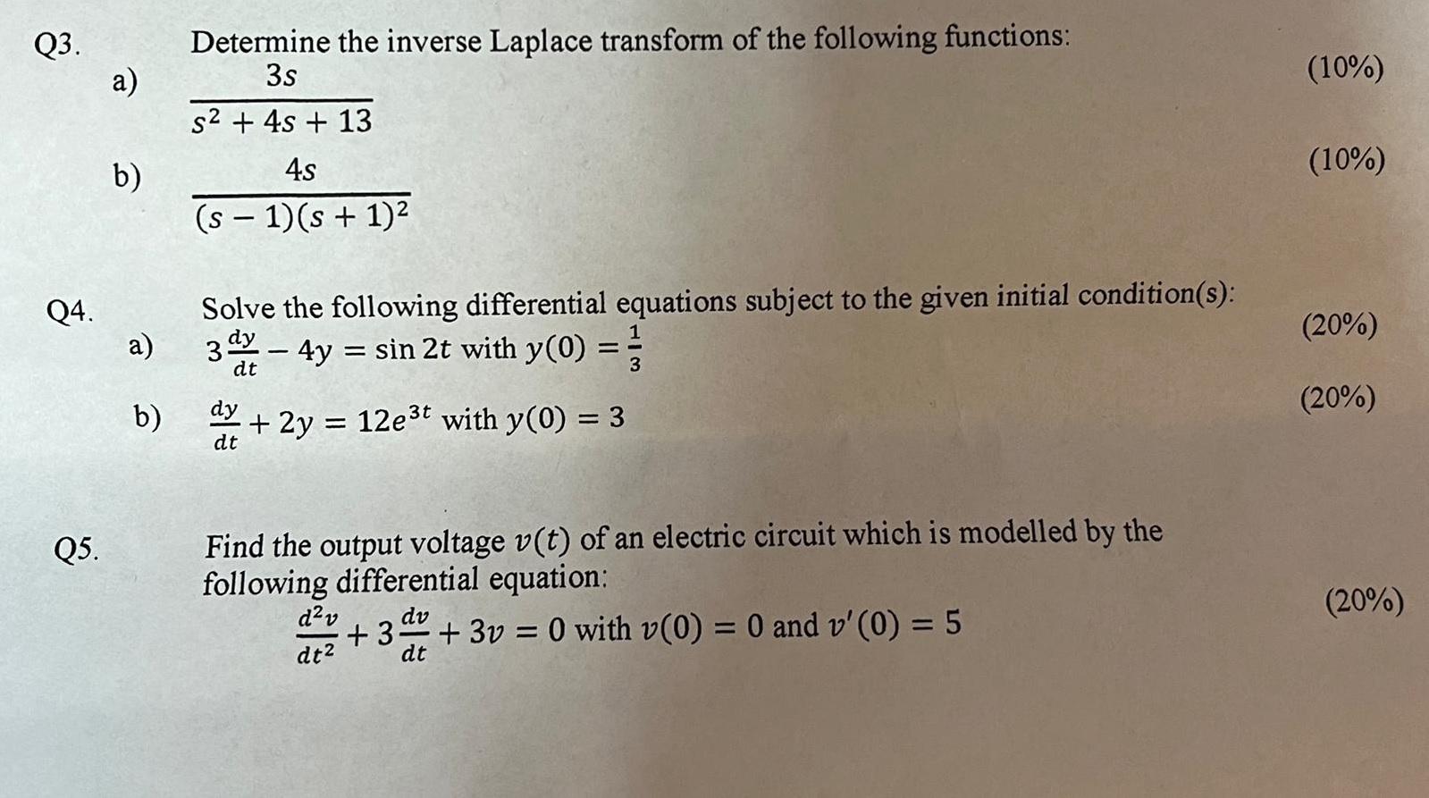 Solved Q3. a) (10%) Determine the inverse Laplace transform | Chegg.com