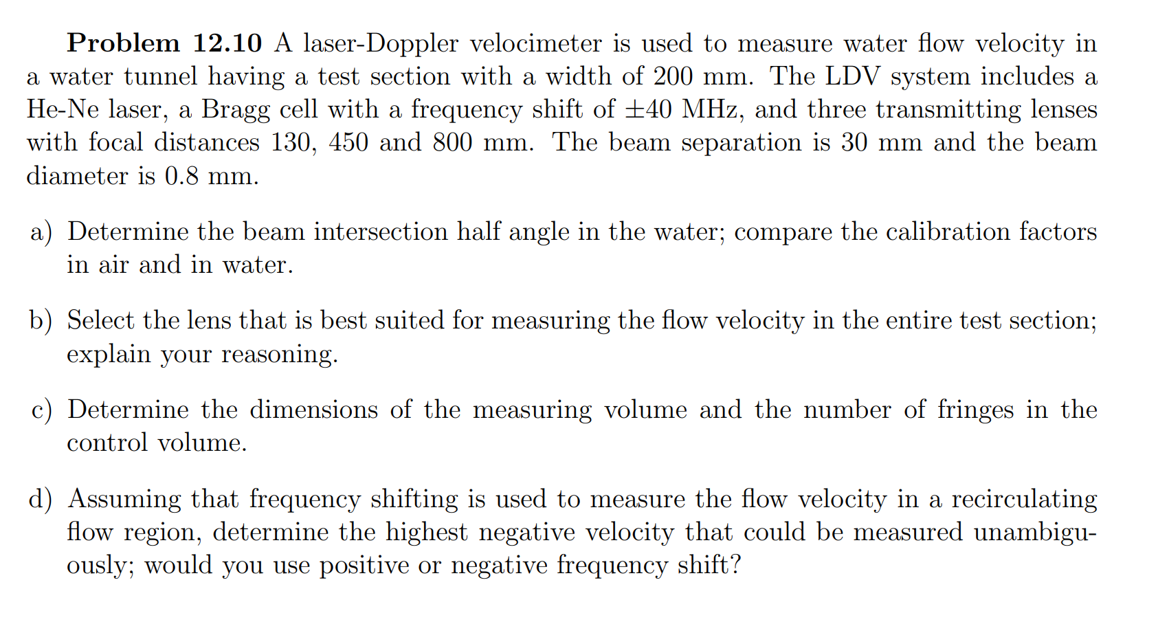 Solved Problem 12.10 A laser-Doppler velocimeter is used to | Chegg.com