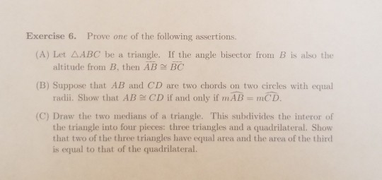 Solved Exercise 6. Prove one of the following assertions (A) | Chegg.com